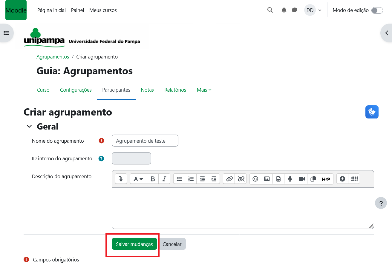 Manual do Professor: Criar agrupamentos | Moodle
